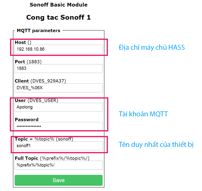 Hướng dẫn kết nối SONOFF Basic tới HASS qua MQTT Broker